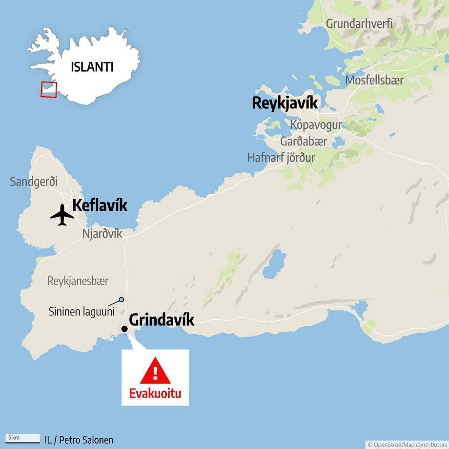 Kiireinen evakuointi Grindavíkissä, nyt Islannissa alkoi haista rikki