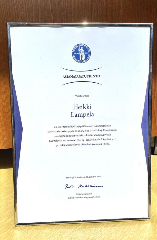Heikki Lampela palaa juristiksi