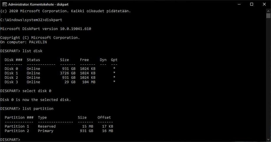 Näin toimii Windowsin osiot hallitseva Diskpart-työkalu