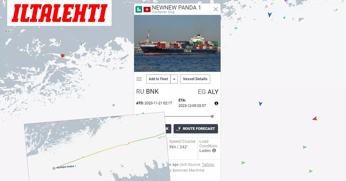 Newnew Panda 1 pysähtyi Suomenlahdella jo aiemmin päivällä – Merivartiosto: Pysähdyksissä ...